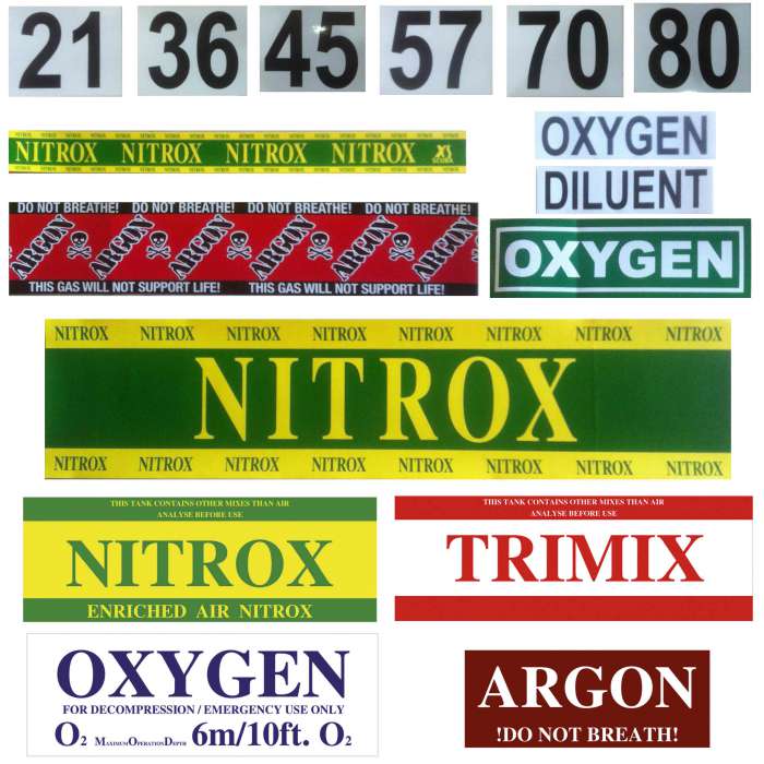 MOD, Nitrox, Argon, Diluent, Oxygen Sticker, Decals, Aufkleber, 2,95